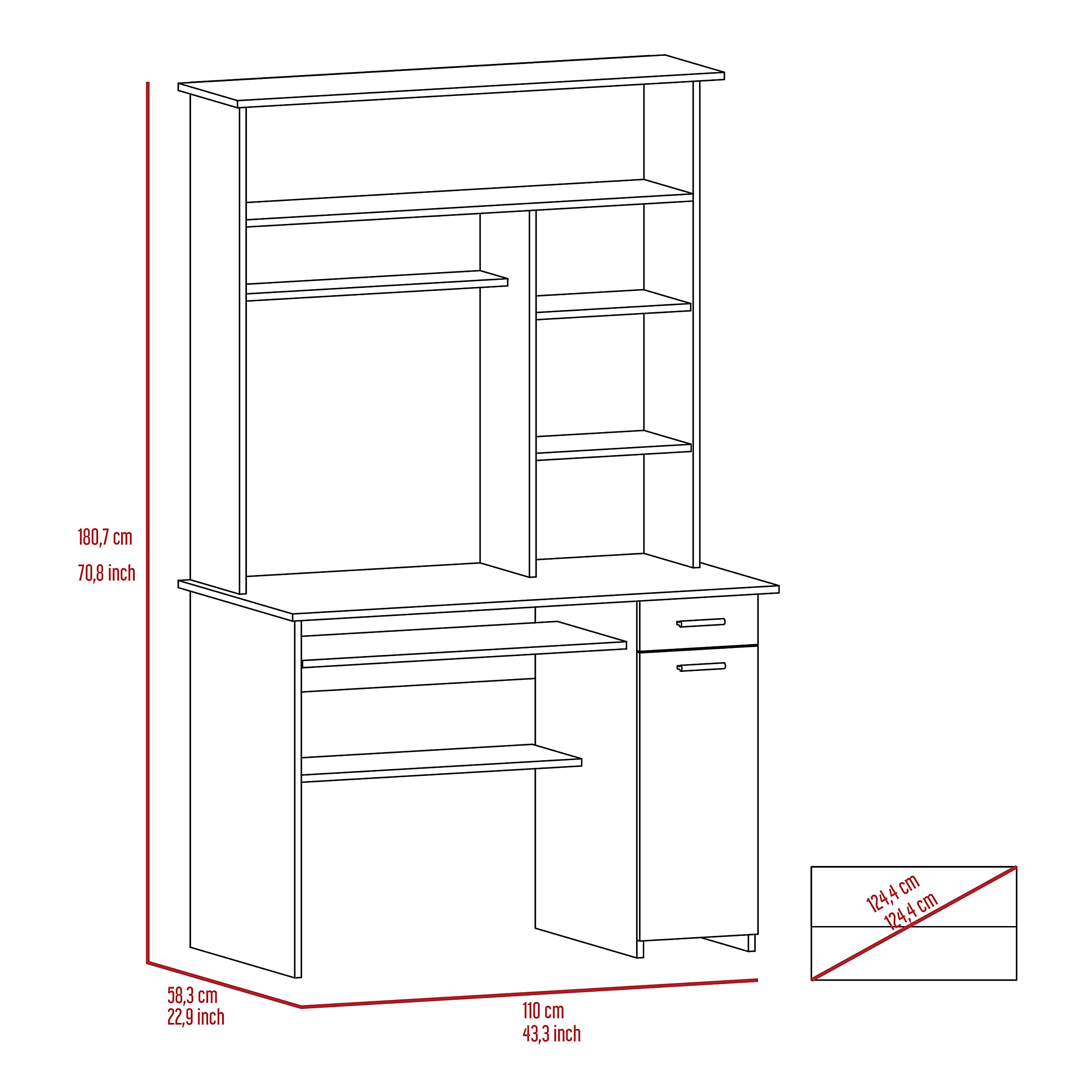 Bellemave Computer Desk with Hutch and Keyboard Tray, Home Office Desks with Drawers and Storage Shelves, Writing Study Desk Table, Modern Compact Workstation, Oak