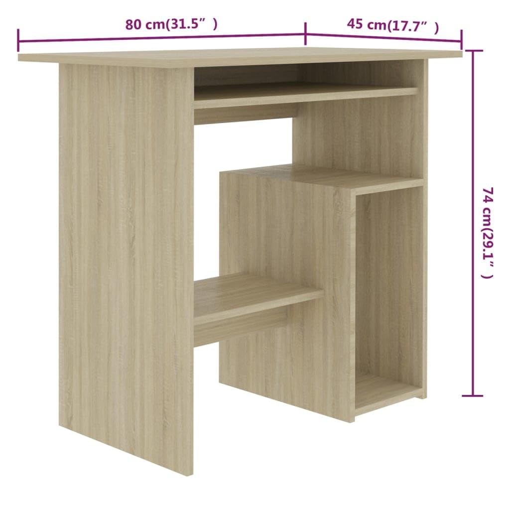 vidaXL Engineered Wood Desk with Keyboard Tray and PC Shelf, Space-Saving Home Office Desk, Easy to Clean, Modern Design in Sonoma Oak Finish