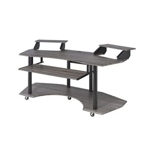 benjara contemporary computer desk with keyboard tray and open bottom shelf, gray