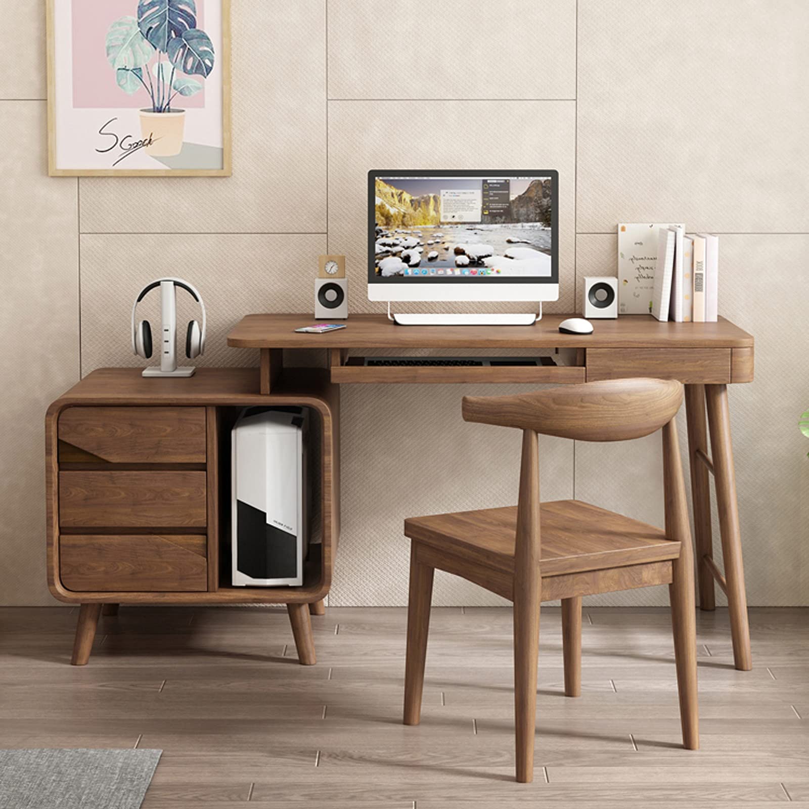 BinOxy Computer Desk/Writing Desk Stable Wooden Desktop PC Desk with Lockers, Drawers and Keyboard Tray Modern Home Working Study Table Scalable Study Room Workstation PC Table Study Table