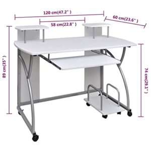 Office Desk,Industrial Gaming Table,Small Standing Desk,for Small Space,Home Office Table,Simple Style,Computer Desk with Pull-Out Keyboard Tray White Cart Game Laptop Table