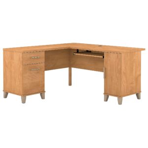 bush furniture somerset l shaped desk with storage | corner computer table for home office, 60w, maple cross