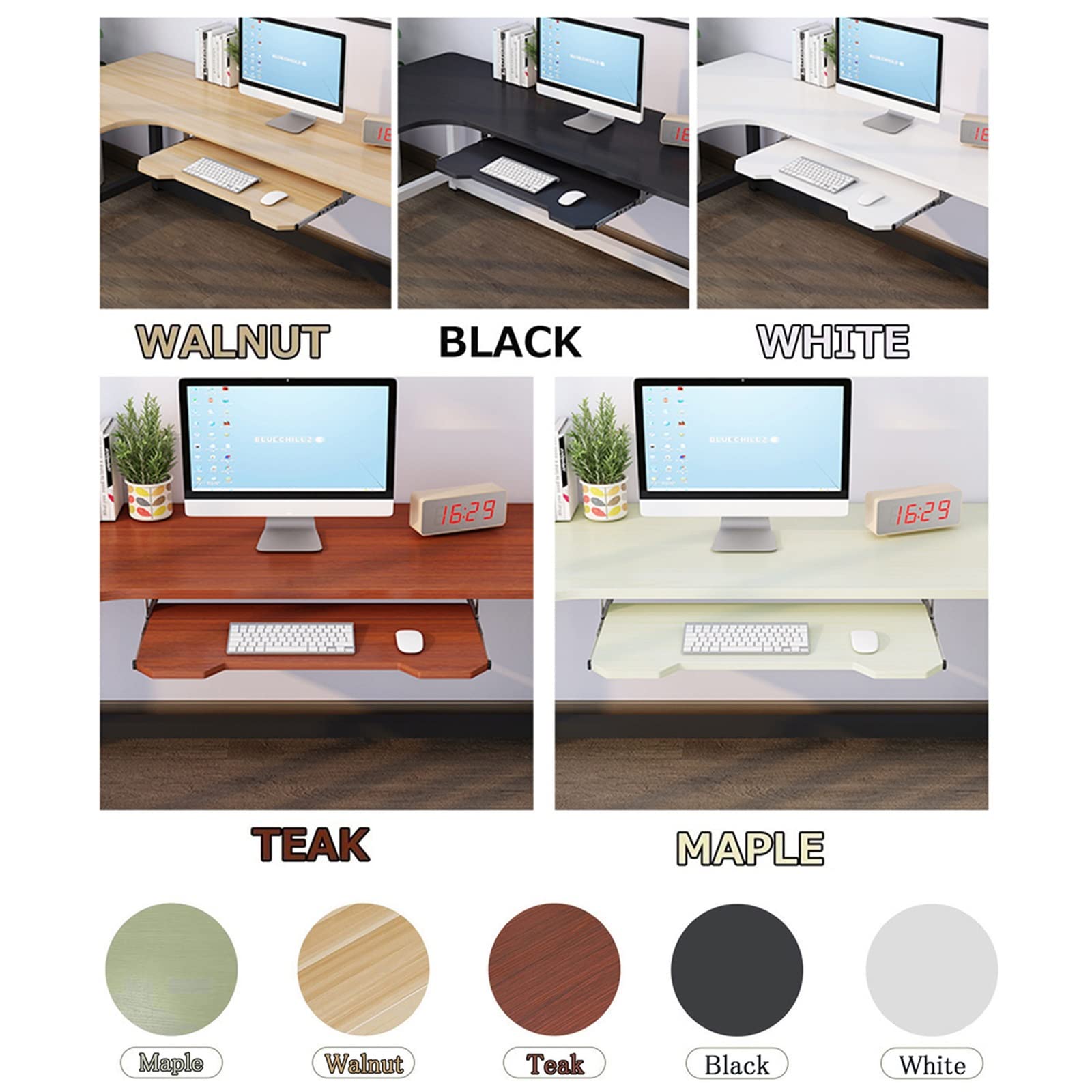 V3VOGUE Computer Desk Keyboard Tray Shelf - Under Desk Sliding, Wooden Desk Extender Tray 54/60/70 cm, with Slide, Pull Out Keyboard Platforms Keyboard Drawer Height Adjustable