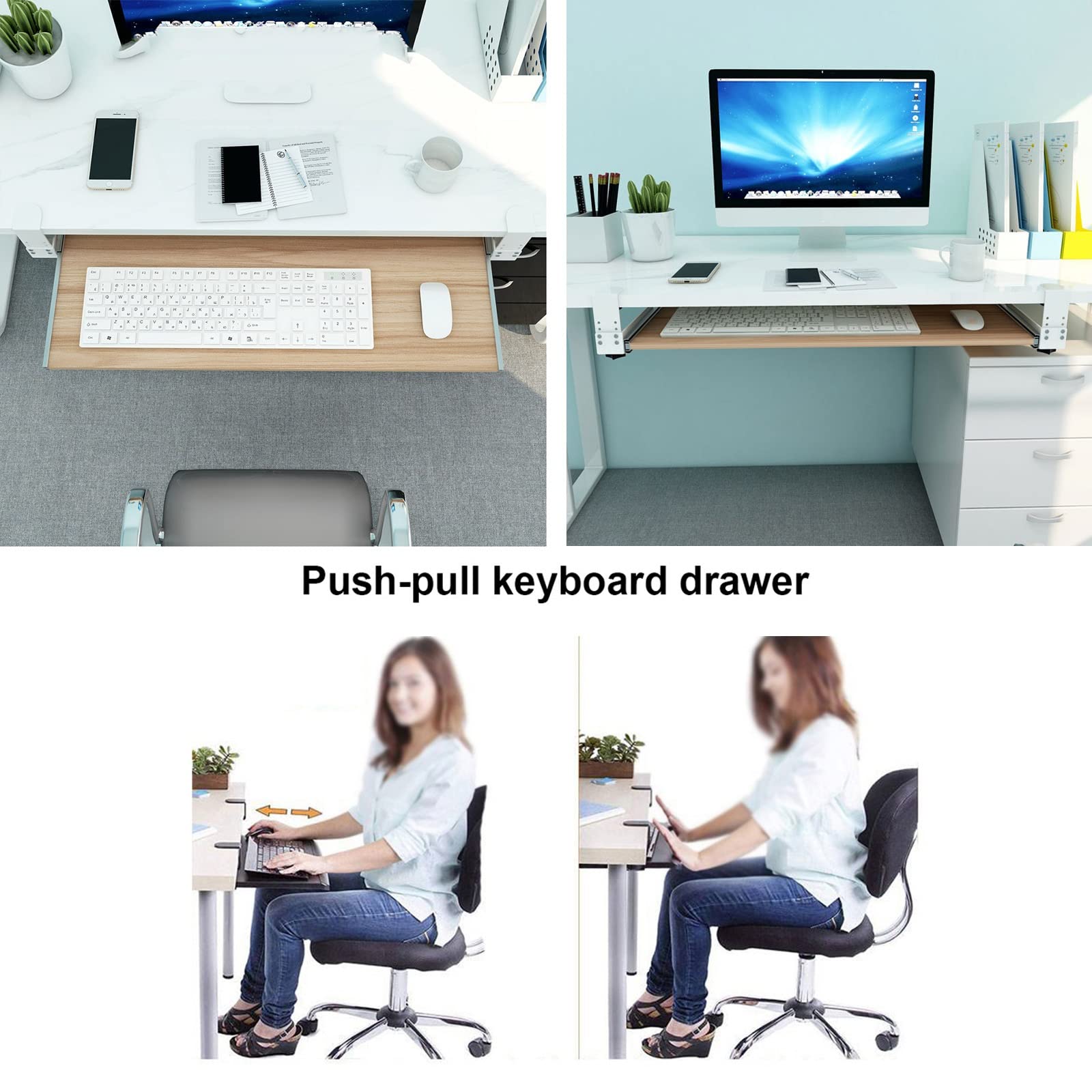 V3VOGUE 5 Colors Wooden Keyboard Tray Under Desk Slide-Out Keyboard Drawers Platforms - Install Without Drilling - for Home/Office/Club Computer Desk Extender Keyboard Shelf