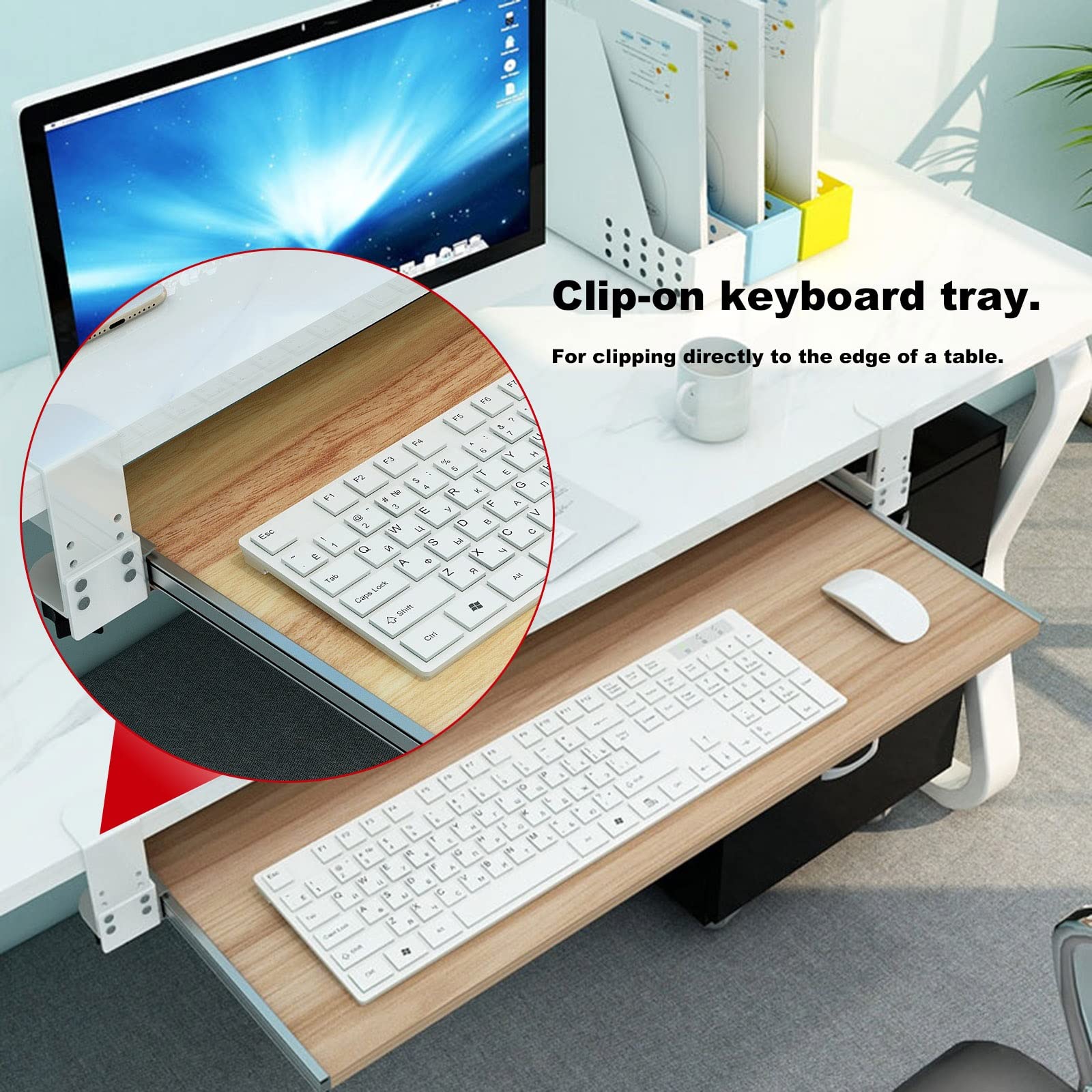 V3VOGUE 5 Colors Wooden Keyboard Tray Under Desk Slide-Out Keyboard Drawers Platforms - Install Without Drilling - for Home/Office/Club Computer Desk Extender Keyboard Shelf