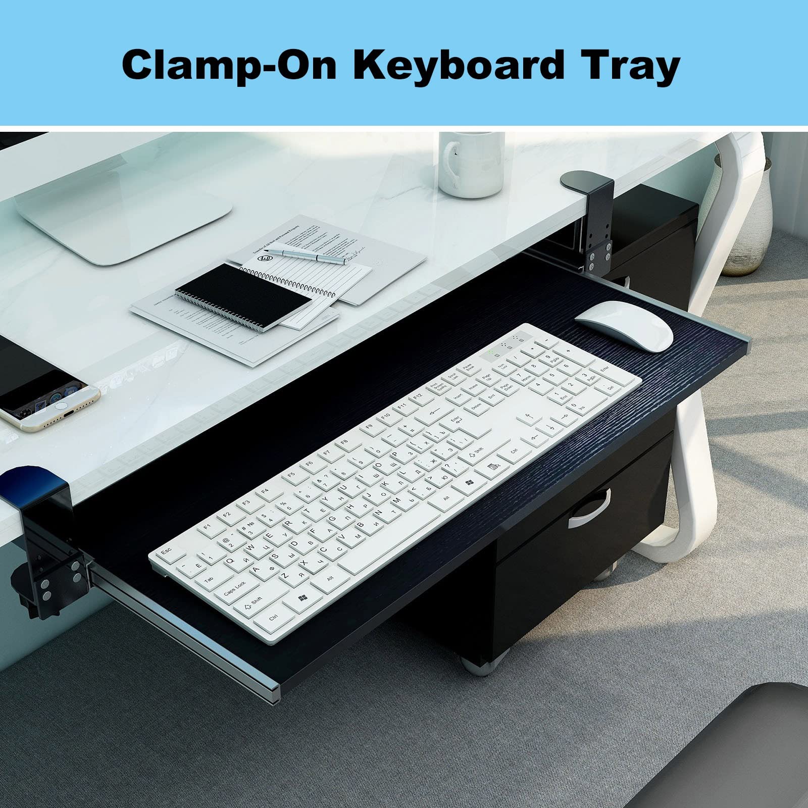 V3VOGUE 5 Colors Wooden Keyboard Tray Under Desk Slide-Out Keyboard Drawers Platforms - Install Without Drilling - for Home/Office/Club Computer Desk Extender Keyboard Shelf