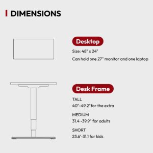 48 Inch Bamboo Electric Standing Desk, 3 Stage Dual Motor Height Adjustable Desk, Stable and Durable Sit to Stand Home Office Desk (White Frame/ 48” x 24” Natural Bamboo Top)