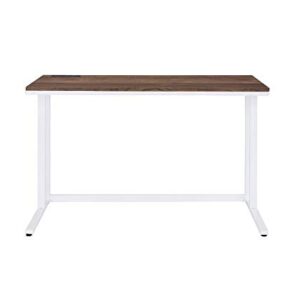 Knocbel 47in Contemporary Computer Desk with Built-in USB Port and Sockets, Home Office Workstation Writing Table with Metal Frame (Walnut and White)