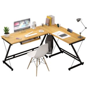 l shaped desk l shaped desk reversible l shaped computer desk, corner desk with with keyboard tray, minimalist l shaped gaming desks, saving space laptop table (color : yellow, size : 47 in)