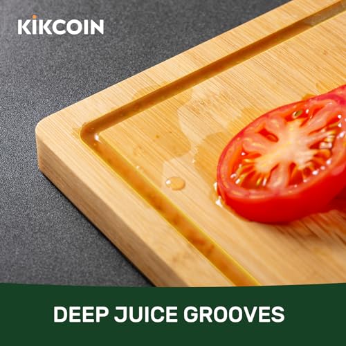 Bamboo Cutting Boards for Kitchen, Extra Large Wood Cutting Board with Deep Juice Groove and Handle Heavy Duty Chopping board, Kikcoin, 17.6" x 12"