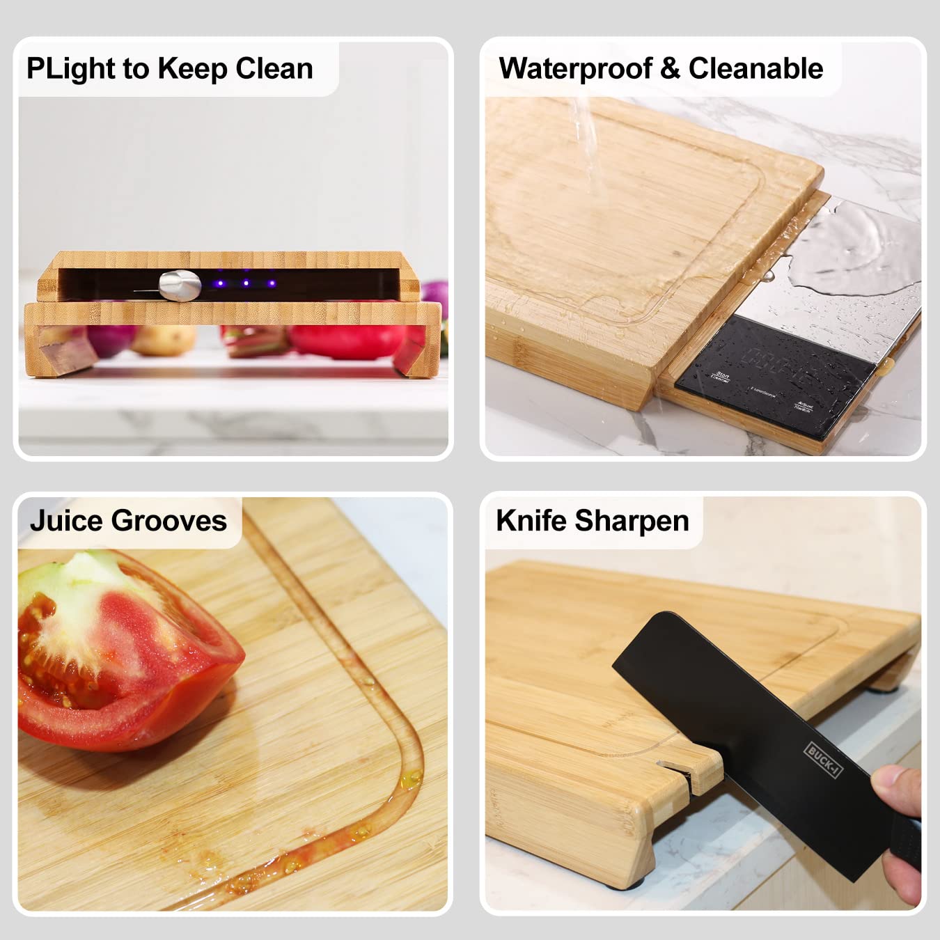 Smart Meal Prep Cutting Board 8 in 1 Functional Bamboo Cutting Board Set with Knife Sharpener Timing Scale Detachable Waterproof Cutting Board for Cooking Baking and Meal Prep