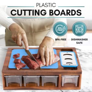 Granted By Grace Acacia Cutting Board with Containers & Lids - Board Meal Prep System w 4 Graters, 2 Plastic Chopping Board for Meat, Juice Grooves & More - Cutting Board Prep Station for Kitchen