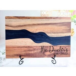 personalized wood cutting board with resin, custom wedding gifts, white epoxy serving board, anniversary christmas birthday gift for her