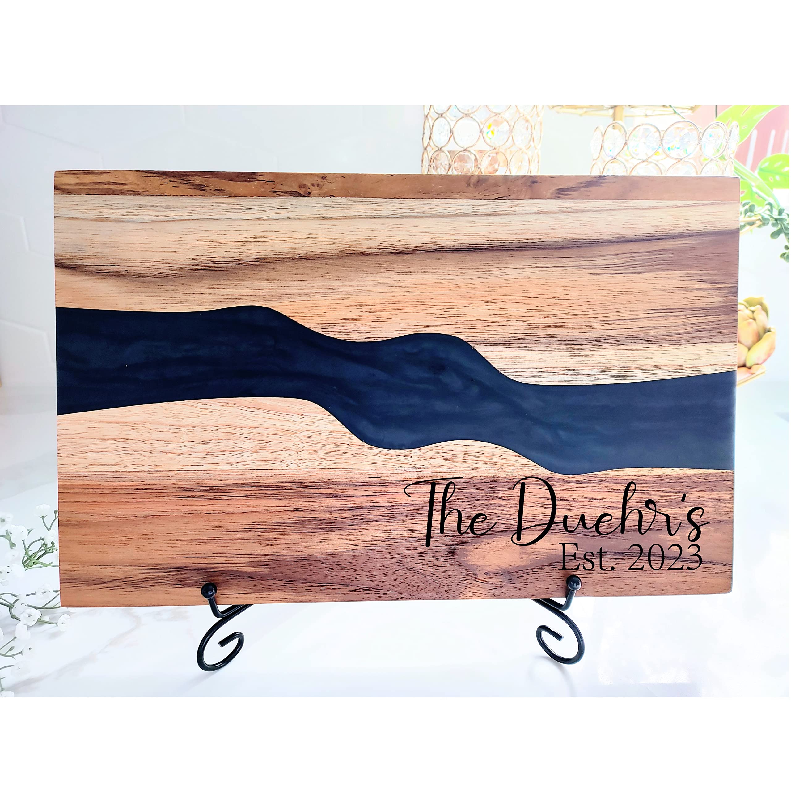 Personalized Wood Cutting Board with Resin, Custom Wedding Gifts, White Epoxy Serving Board, Anniversary Christmas Birthday Gift for Her