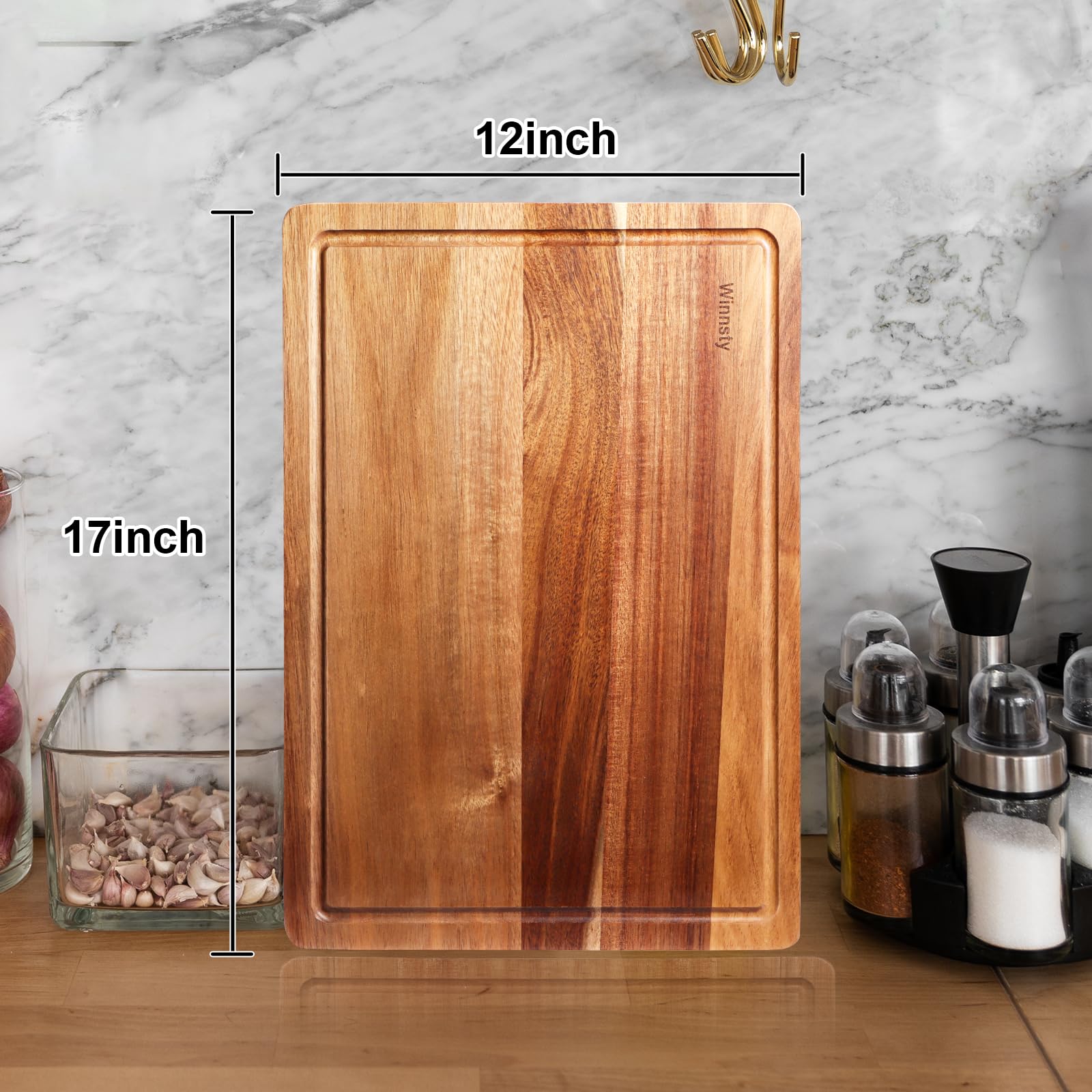 Wood Cutting Boards for Kitchen, 17 x 12 Inch Acacia Wooden Cutting Board, Winnsty Large Wood Chopping Board with Juice Groove and Handles Heavy Duty Charcuterie Board (Large)