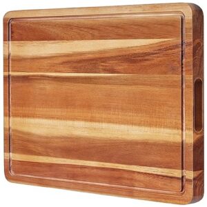 wood cutting boards for kitchen, large cutting board 17 x 13 inch, bezia acacia wooden carving board for meat, turkey, vegetables, bbq, cheese - chopping butcher block with handles, juice groove