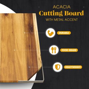 American Atelier’s Acacia Wood Cutting Board with Metal Accent | Large Chopping Board | Serving Tray for Cheese, Meats, Charcuterie Boards | 15.82” x 11.88”