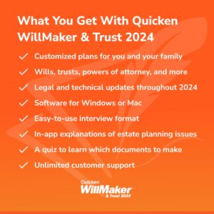 Quicken WillMaker & Trust 2024 - Estate Planning Software - Includes Will, Living Trust, Health Care Directive, Financial, Power of Attorney - Legally Binding - [CD, PC/Mac Download, Online]