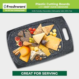 Plastic Cutting Boards for Kitchen, Cutting Board Set of 3, Juice Grooves with Easy Grip Handle, BPA-Free, Non-Porous, Dishwasher Safe, Black Marble