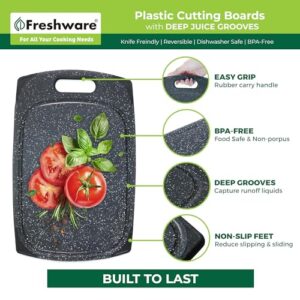 Plastic Cutting Boards for Kitchen, Cutting Board Set of 3, Juice Grooves with Easy Grip Handle, BPA-Free, Non-Porous, Dishwasher Safe, Black Marble