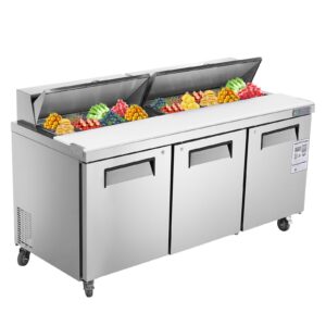 jinsong 72" refrigerator sandwich & salad prep table, stainless steel refrigerated food prep station, 20 cu. ft with cutting board and 30 pans for restaurants, bar, shops, etc