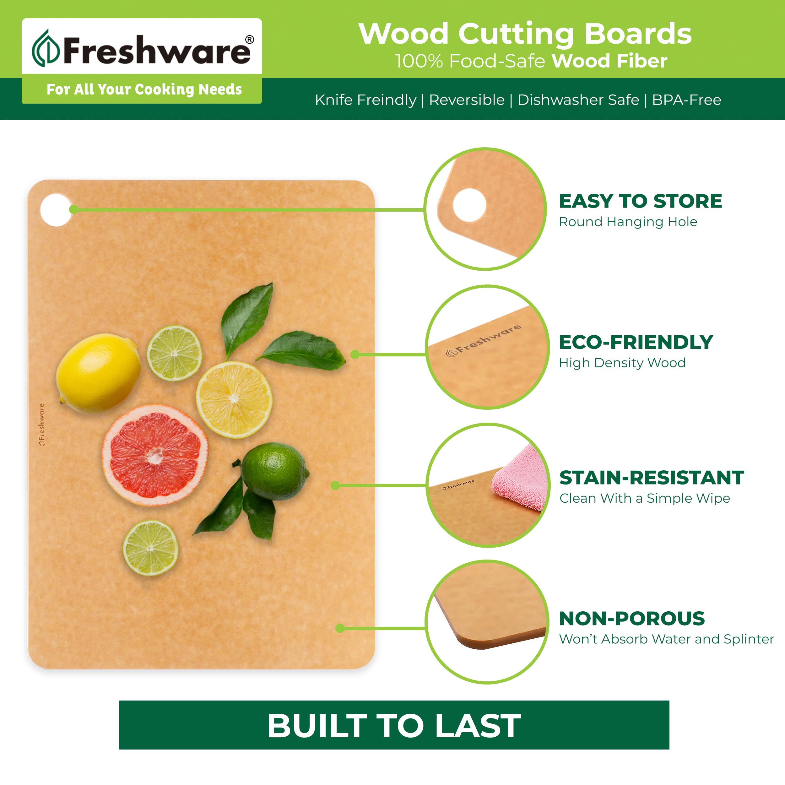 Cutting Board for Kitchen Dishwasher Safe, Wood Cutting Board, Premium Wood Fiber, Non-Porous, Reversible, Medium, 14.5 x 10.8-inch, Natural Slate