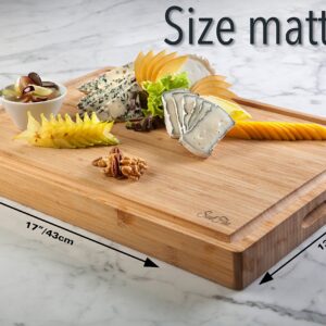 EXTRA LARGE Organic Bamboo Cutting Board & Thick Butcher Block w/Juice Groove - 17x13x1.5" Wood Cutting Board, Premium Quality and Professional Design - Bamboo Chopping Block (Bamboo)