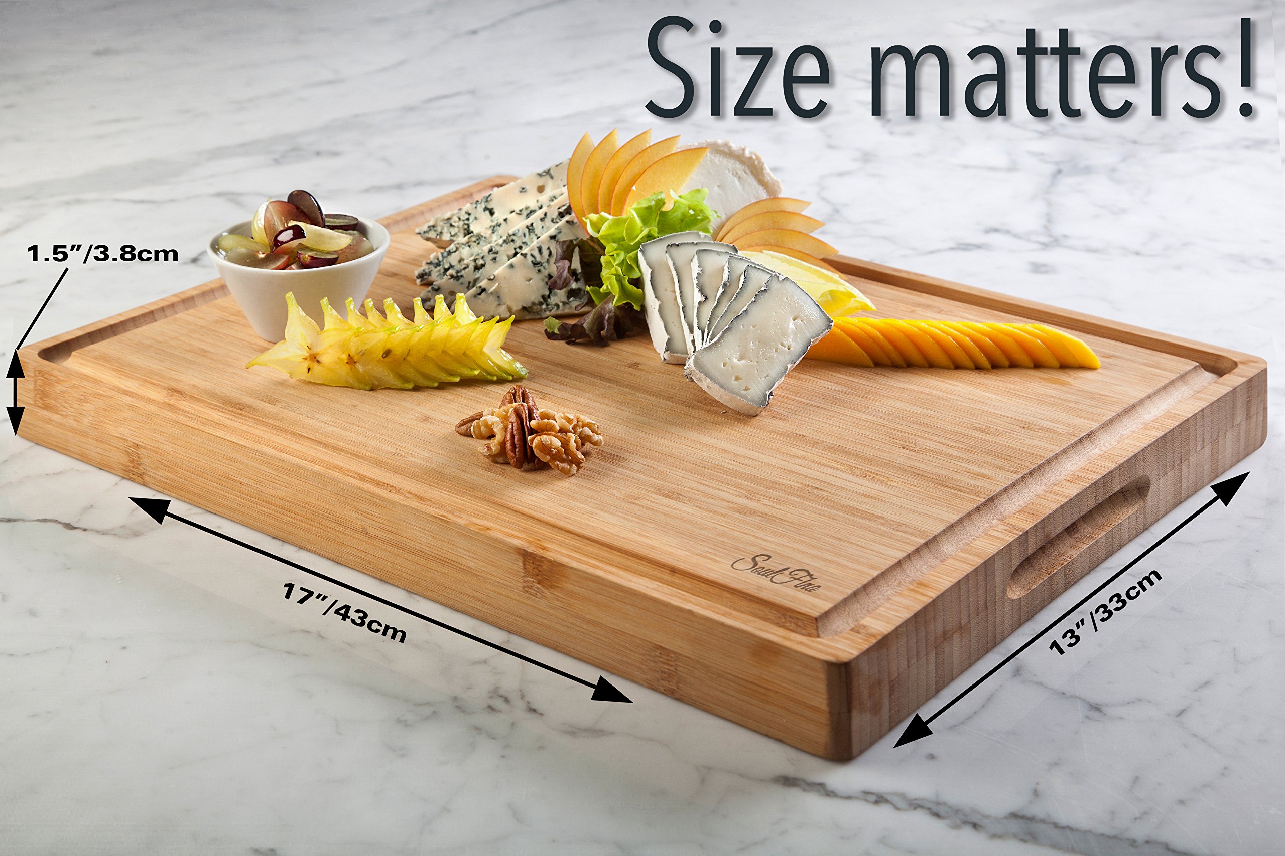 EXTRA LARGE Organic Bamboo Cutting Board & Thick Butcher Block w/Juice Groove - 17x13x1.5" Wood Cutting Board, Premium Quality and Professional Design - Bamboo Chopping Block (Bamboo)