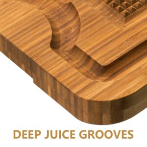 eletecpro Turkey Cutting Board with Grid Grip, Large 17x13x1.5 Inch Bamboo Steak Carving Board, Thick Butcher Block Reversible with Deep Juice Drip Grooves, Thick Serving Tray, Coffee