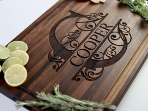 modern made designs handmade cutting board, personalized bamboo, walnut, cherry or maple wood engraved boards usa made, customizable for weddings, anniversary, housewarming, kitchen decor, gift idea