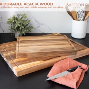 Saffron & Sage Extra Large Wood Cutting Board - Thick 23 x 17 x 1.5 Inch Acacia Wooden Cutting Boards for Kitchen use with Deep Juice Groove, Reversible Chopping Board Doubles as a Charcuterie Board