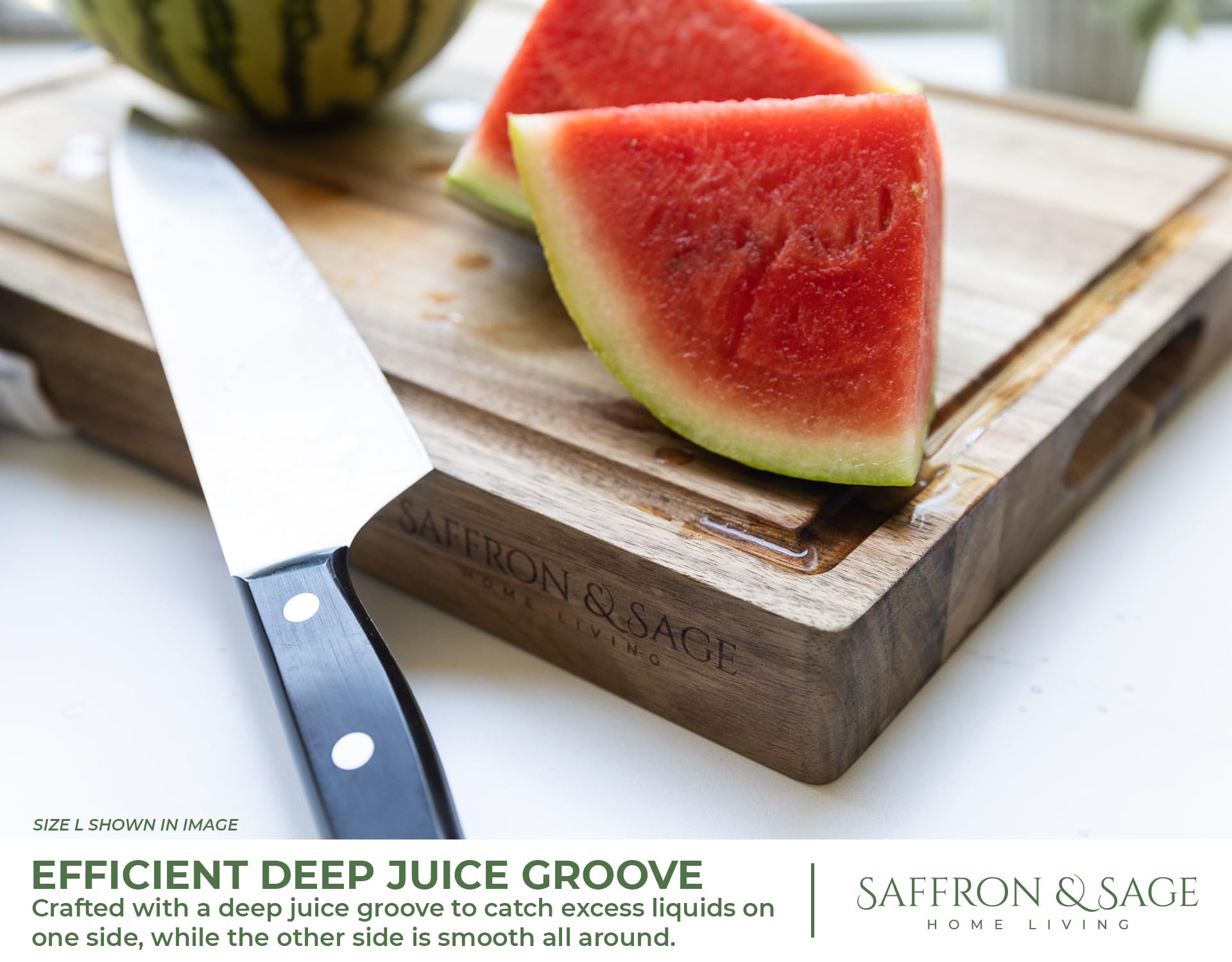 Saffron & Sage Extra Large Wood Cutting Board - Thick 23 x 17 x 1.5 Inch Acacia Wooden Cutting Boards for Kitchen use with Deep Juice Groove, Reversible Chopping Board Doubles as a Charcuterie Board