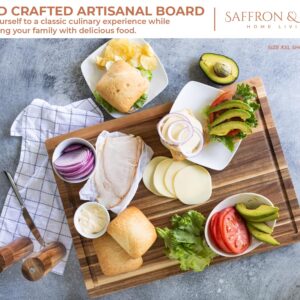 Saffron & Sage Extra Large Wood Cutting Board - Thick 23 x 17 x 1.5 Inch Acacia Wooden Cutting Boards for Kitchen use with Deep Juice Groove, Reversible Chopping Board Doubles as a Charcuterie Board