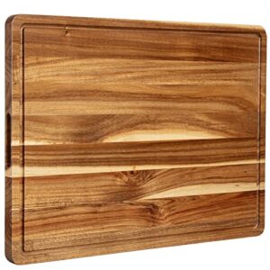 cutting boards 1.5" thicker, 20x15 inch extra large acacia wooden cutting board for kitchen, edge grain wood chopping board with juice groove and handles, pre-oiled carving tray for meat & cheese