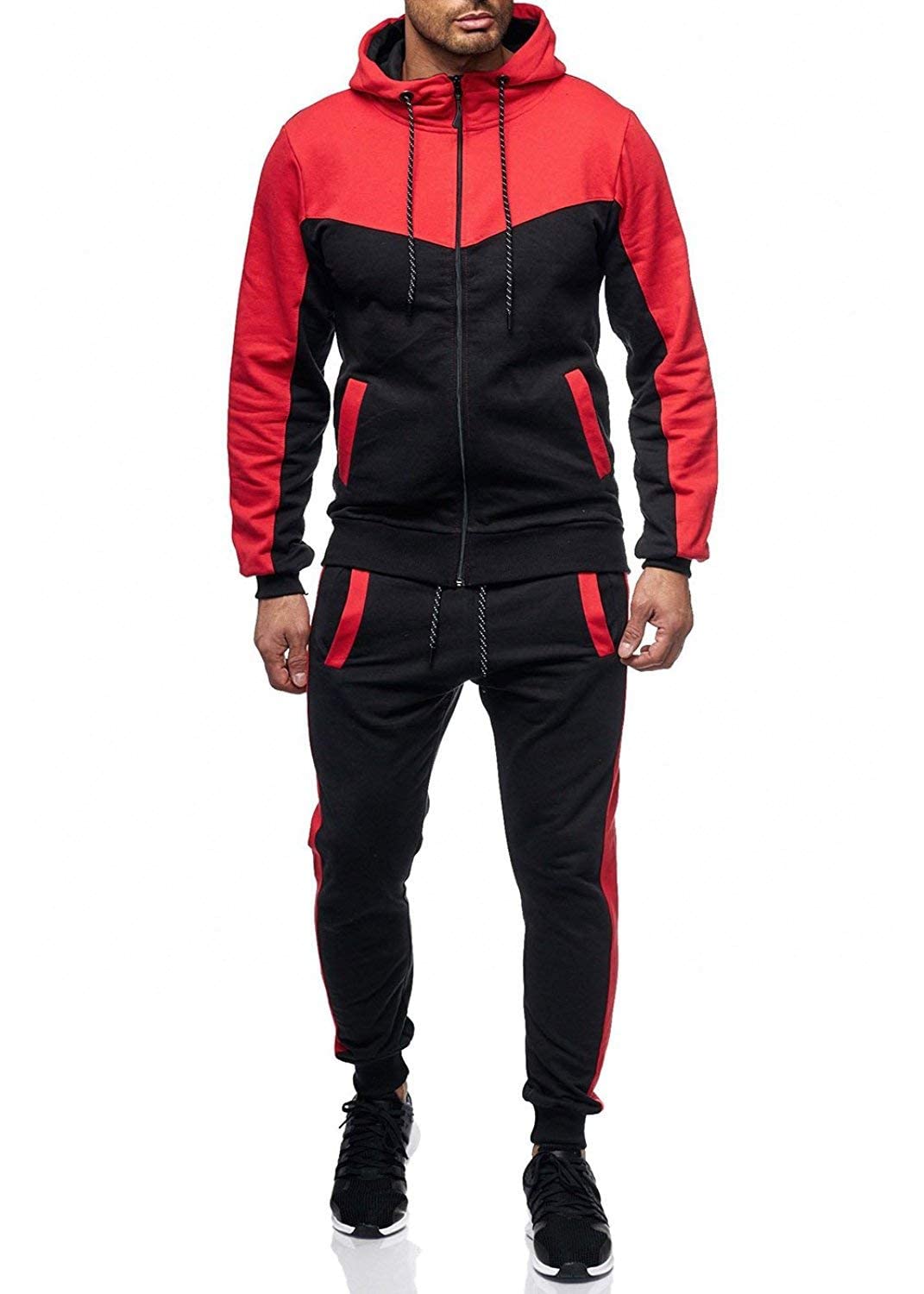 Marine Royal Track Suits for Men Set Full Zip Sweatsuit Outdoor Jogging Men Tracksuits (M, Red)