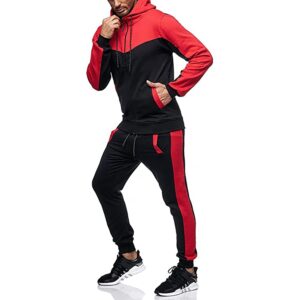 Marine Royal Track Suits for Men Set Full Zip Sweatsuit Outdoor Jogging Men Tracksuits (M, Red)