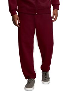 fruit of the loom mens eversoft fleece elastic bottom with pockets, relaxed fit, moisture wicking, breathable sweatpants, maroon, large us