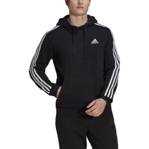 adidas men's standard essentials fleece 3-stripes hoodie, black/white, x-large