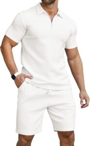 kuyigo men's polo shirt and shorts set summer white beach outfits for men2 piece tracksuit white 3xl