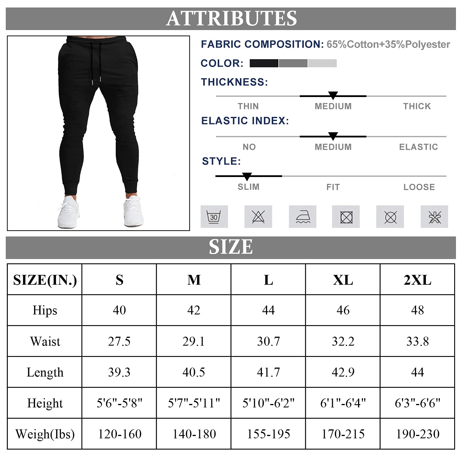 BUXKR Men's Slim Joggers Workout Pants for Gym Running and Bodybuilding Athletic Bottom Sweatpants with Deep Pockets,Black,XL