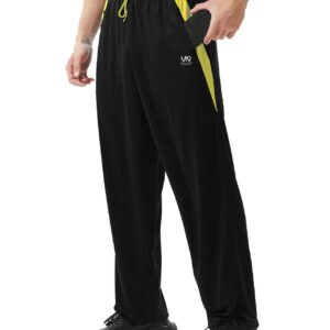 ZEROWELL Men’s Athletic Pants with Zipper Pockets Open Bottom Lightweight Sweatpants, for Workout, Running, Gym, Training (0125-Black S)