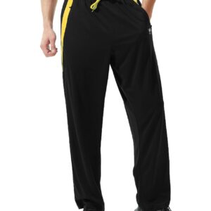 ZEROWELL Men’s Athletic Pants with Zipper Pockets Open Bottom Lightweight Sweatpants, for Workout, Running, Gym, Training (0125-Black S)