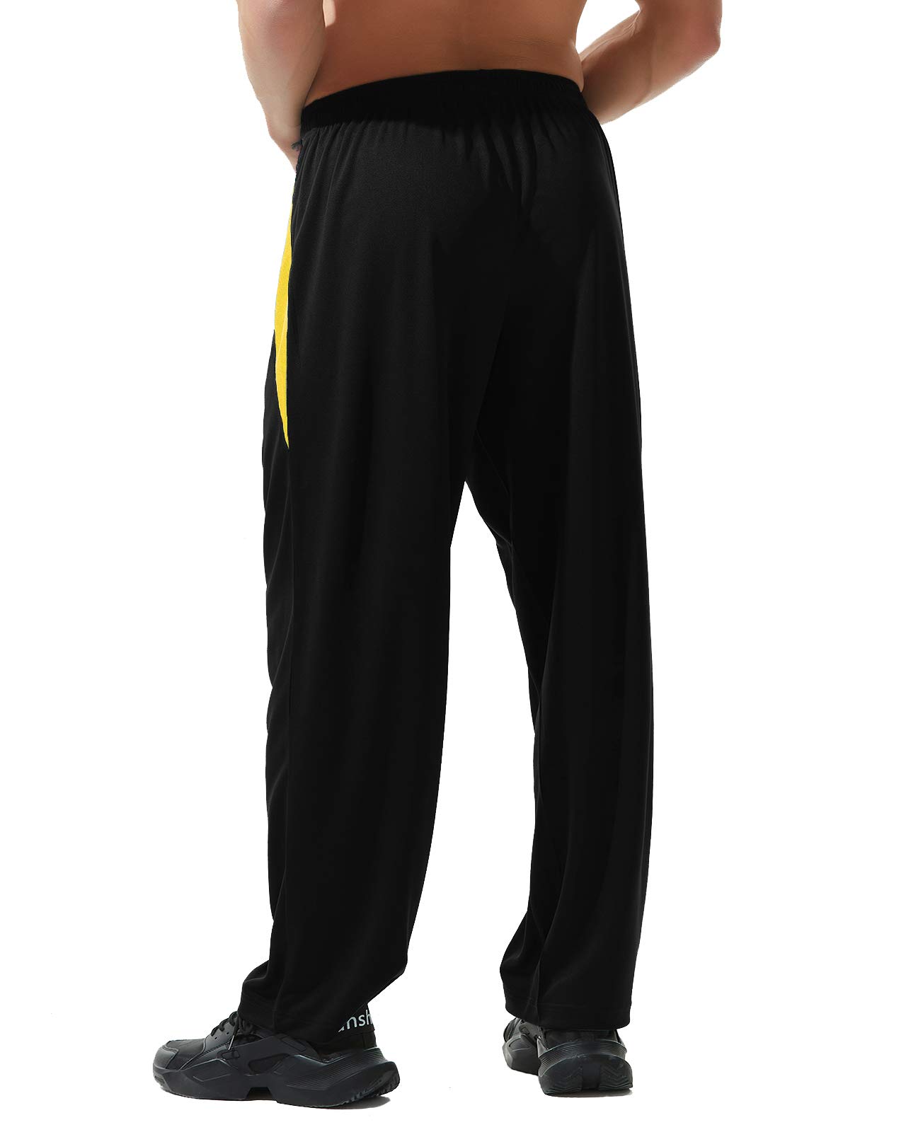 ZEROWELL Men’s Athletic Pants with Zipper Pockets Open Bottom Lightweight Sweatpants, for Workout, Running, Gym, Training (0125-Black S)