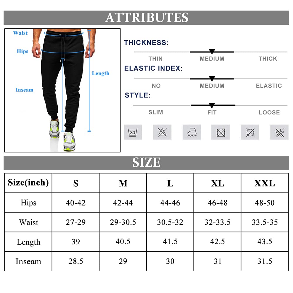 BUXKR Mens Casual Joggers Sweatpants for Jogging,Running or Athletic activities,Black,M