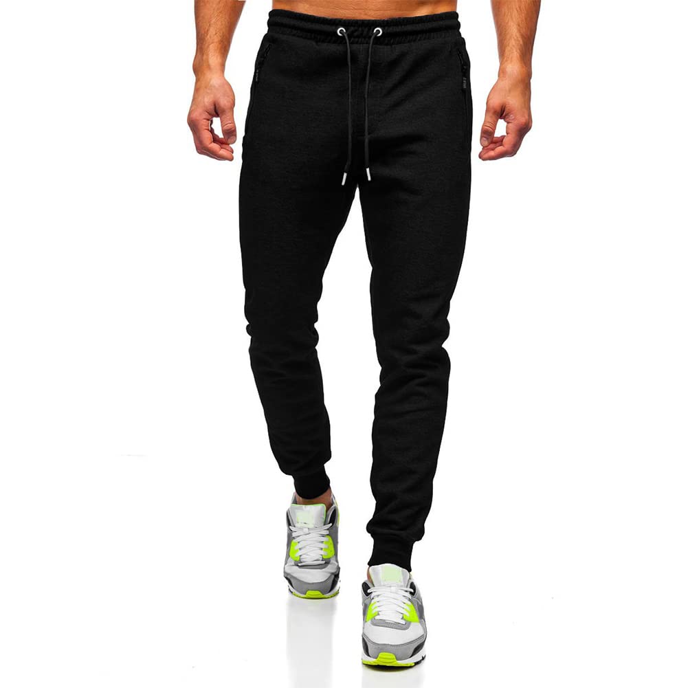 BUXKR Mens Casual Joggers Sweatpants for Jogging,Running or Athletic activities,Black,M