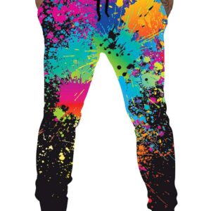 UNIFACO Teenager 3D Digital Print Splatter Jogger Pants Casual Baggy Sweatpants Black S