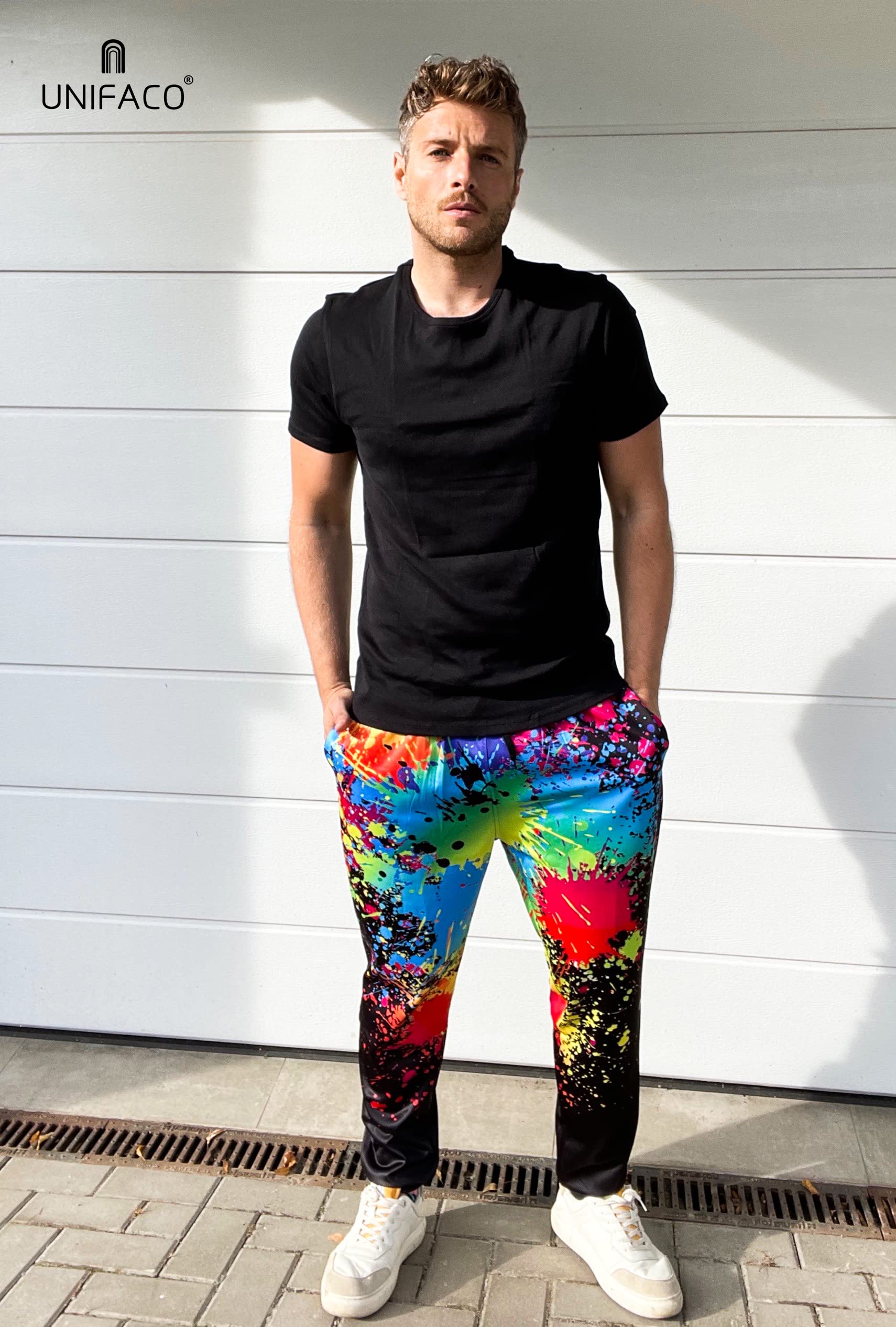 UNIFACO Teenager 3D Digital Print Splatter Jogger Pants Casual Baggy Sweatpants Black S