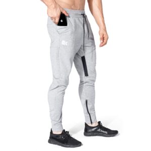 brokig mens gym jogger pants,casual slim workout sweatpants with zipper pockets bodybuilding athletic pants(gray,m)