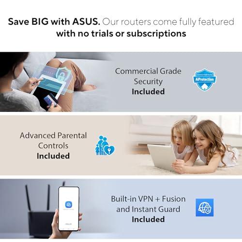 ASUS RT-AXE7800 Tri-band WiFi 6E (802.11ax) Router, 6GHz Band, ASUS Safe Browsing, Upgraded Network Security, Instant Guard, Built-in VPN Features, Parental Controls, 2.5G Port, AiMesh Support