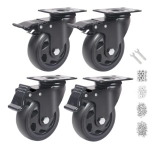 4 inch caster wheels 2000lbs,casters set of 4,heavy duty plate casters with double ball bearings,yaemiky premium polyurethane swivel caster wheels for cart,furniture,workbench（16pcs screws included)